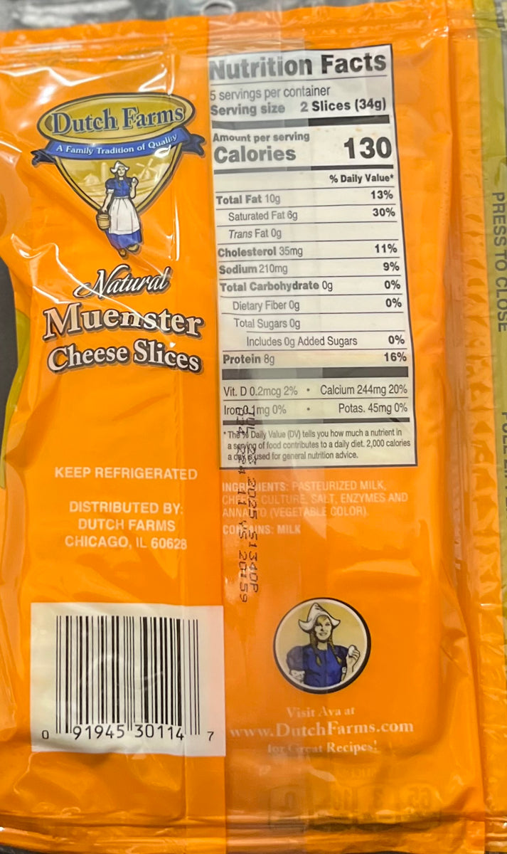 6oz Muenster Cheese Slices – Brewer Livestock